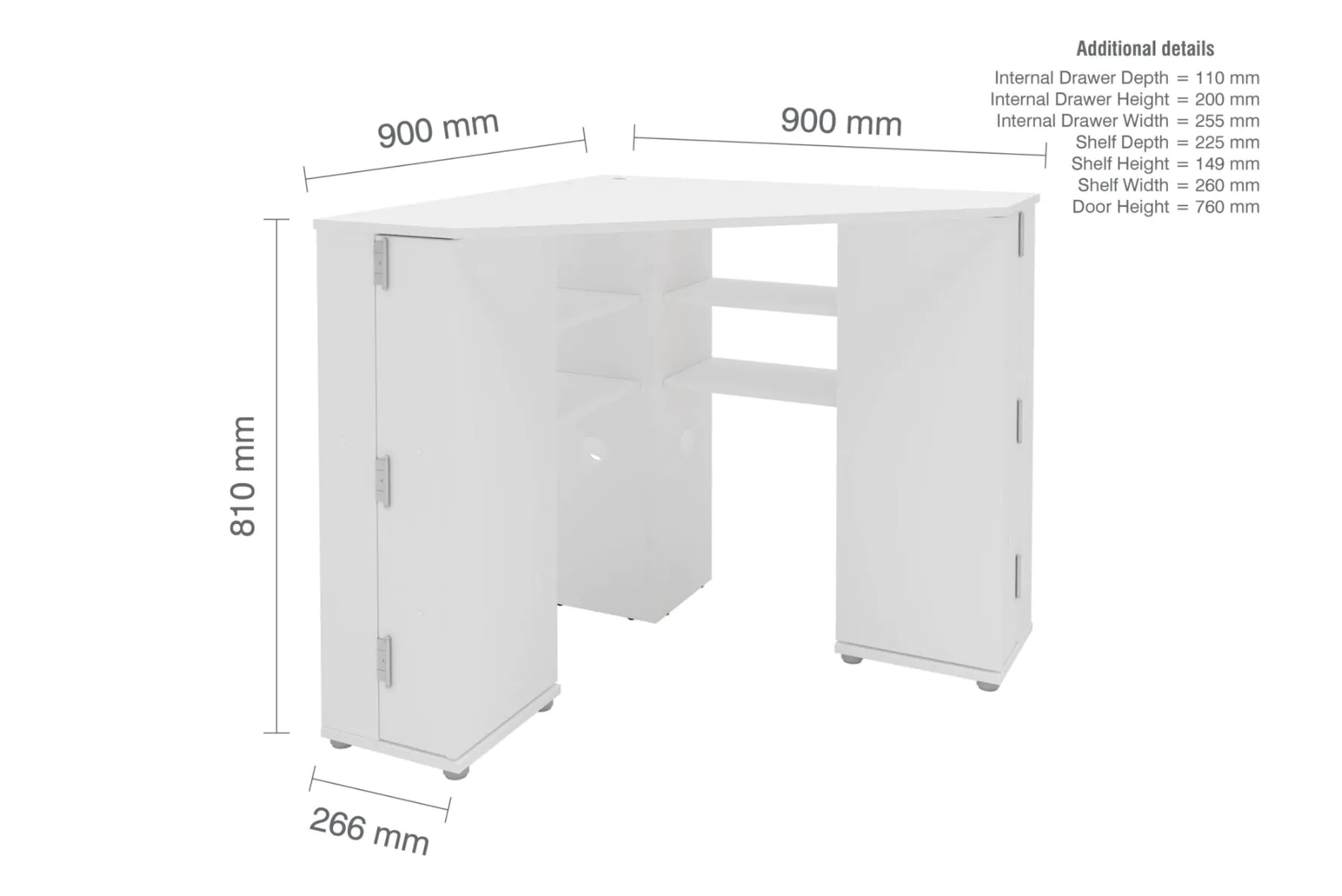 Olivio White Corner Dressing Table With Storage